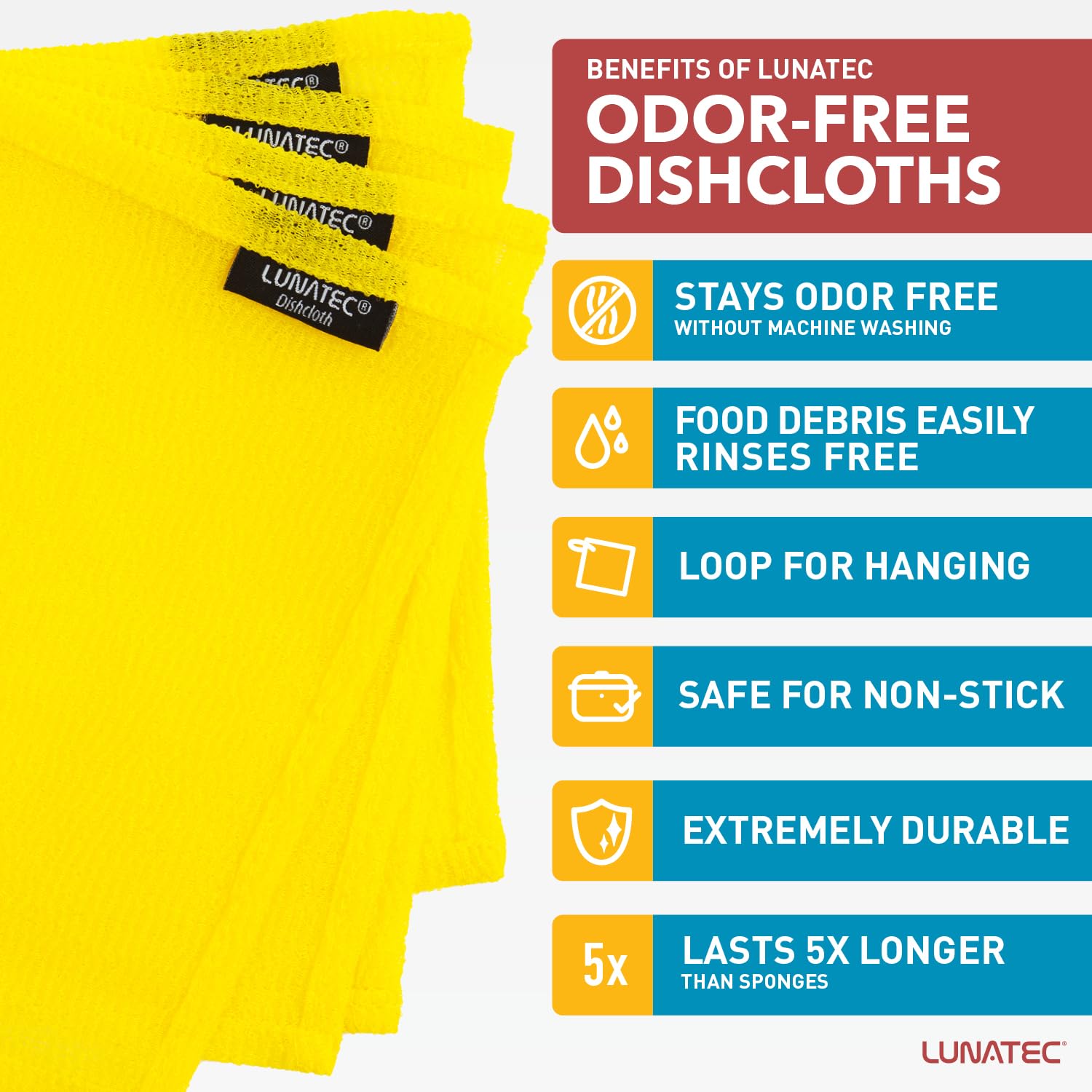 Lunatec Odor-Free Kitchen Dishcloths. A Scrubber and scouring pad for All Surfaces. (4-Pack)