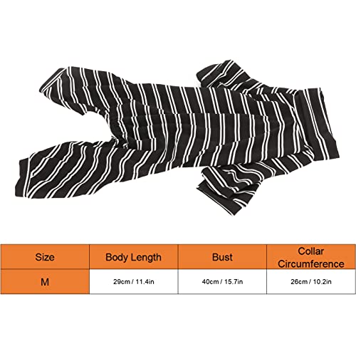 GLOGLOW Puppy Striped Pajamas, Wound Care Black White Stripe Dog Clothes Full Coverage for Daily Wear for Skin Diseases (M)