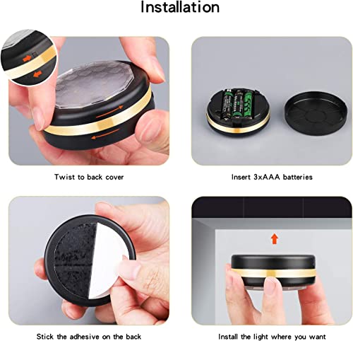 LEASTYLE Under Counter Lights for Kitchen,Wireless LED Puck Lights with Remote Control 6 Pack, Under Cabinet Lighting Battery Operated,Stick-up Steps Lights Indoor