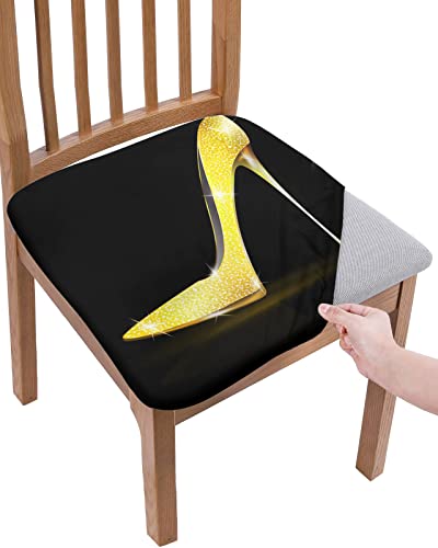 PRINT PICTURE ARTHOME Chair Covers for Dining Room Set of 6, Removable Washable Office Chair Cover, Golden Glitter High Heels Chair Cushion Covers for Bar Stool Kitchen 13.4"-18"