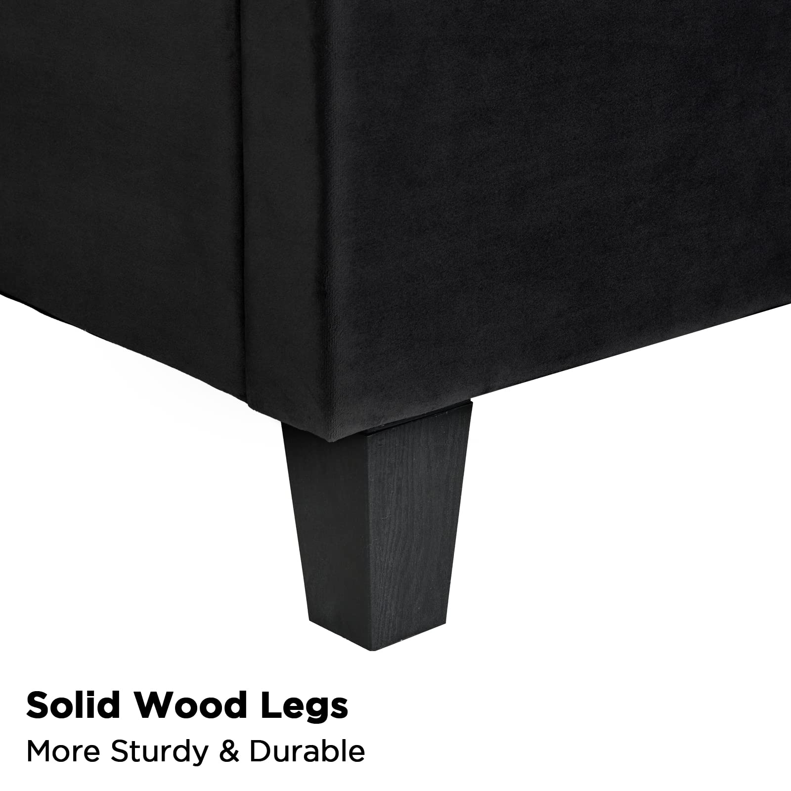 Jocisland Queen Bed Frame Wingback Headboard Upholstered Bed Velvet Tufted Deep Button/No Box Spring Needed/Easy Assembly/Black