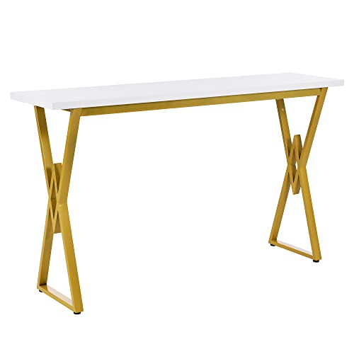 Harper & Bright Designs Modern 4-Piece Counter Height Dining Table Set, Extra Long Console Bar Kitchen and Dining Room Table Set with 3 Padded Stools for Small Places, Gold+White
