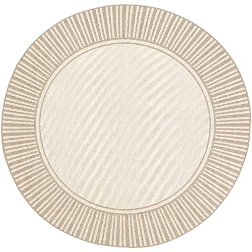 Livabliss Hampshire Solid Border Outdoor Area Rug, 7'3" Round, Brown