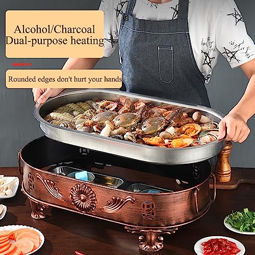 Oval Chafers and Buffet Warmers Stainless Steel Chafing Dish Buffet Set Large Seafood Platter Tray with Food & Water Pan, Frame, Fuel Holder for Event Party Holiday (55CM)