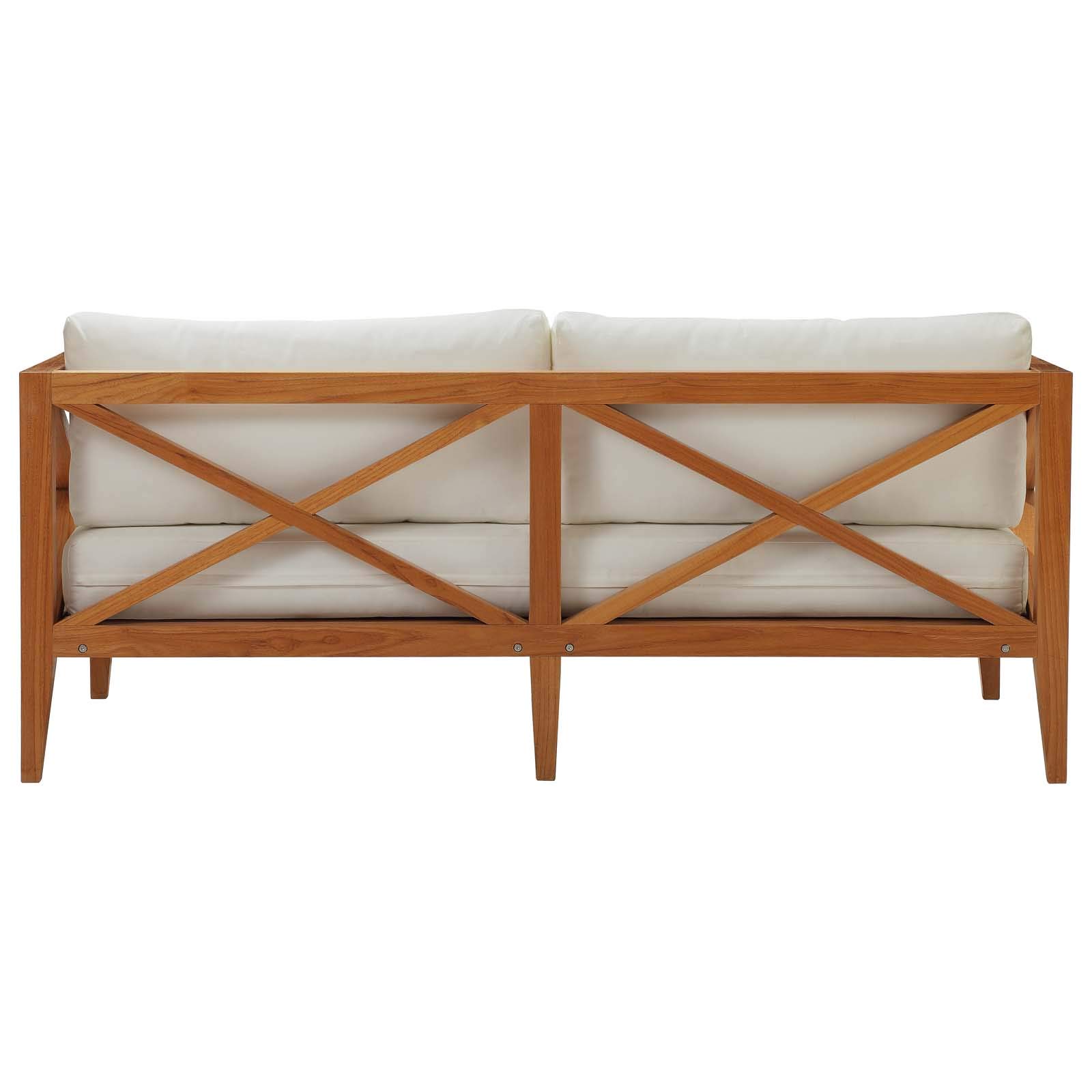 Modway EEI-3427-NAT-WHI Northlake Outdoor Patio Premium Grade A Teak Sofa Couch With Sunproof Cushions, Natural White
