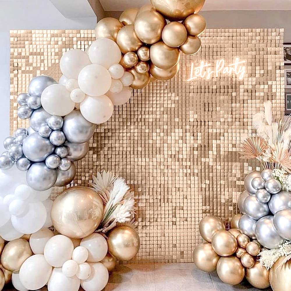 Champagne Shimmer Wall Backdrop Shimmer Panels Sequin Backdrop 36PCS Glitter Party Backdrop for Birthday Wedding Anniversary Engagement Baby Shower & Bachelorette Decorations Party