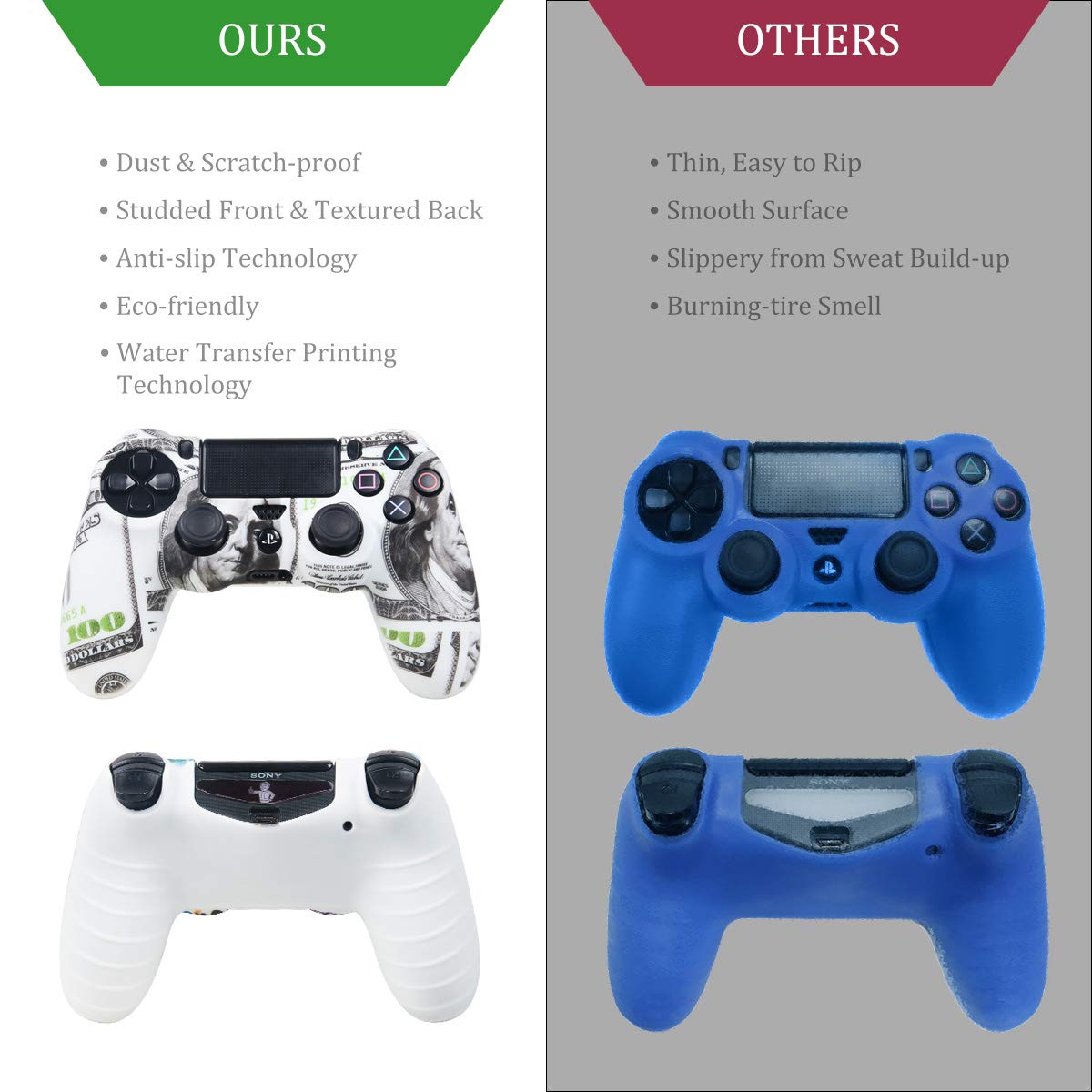 Skins for PS4 Controller - Water Transfer Printing Silicone Protector PS4 Skin - Silicone Cover Skin Case for Dualshock 4 controller with 8 Thumb Grips - PS4 Controller Covers for Sony PS4, Slim, Pro