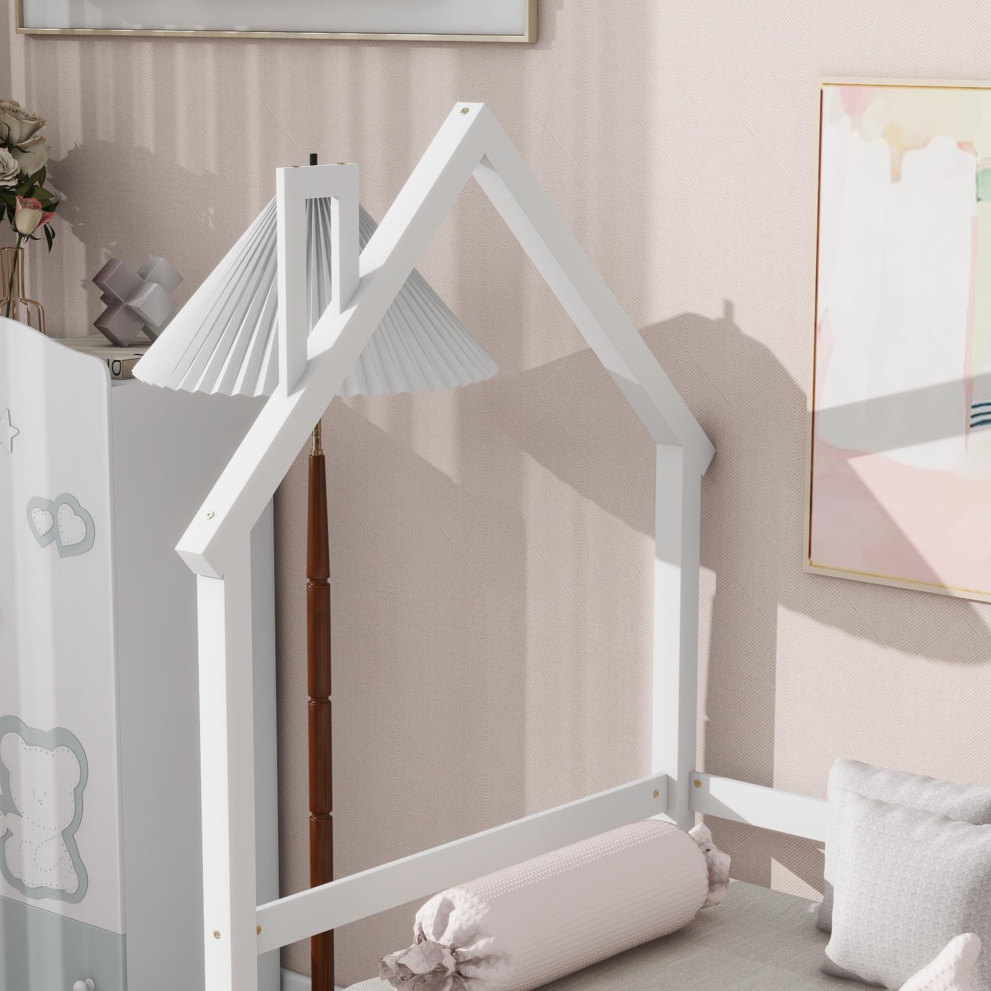 Harper & Bright Designs Twin House Bed for Kids with House-Shaped Headboard, Wood Twin Size Platform Bed with Trundle,Cute Twin Daybed Frame for Boys Girls, White