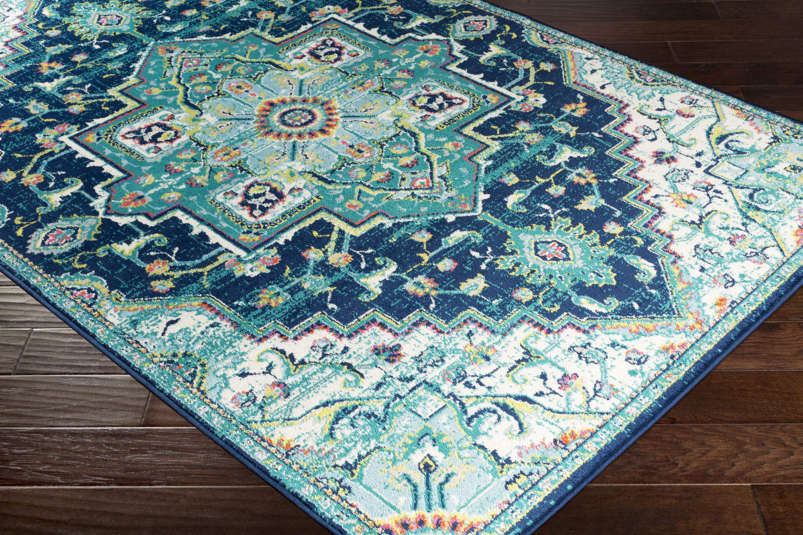 Livabliss Wendy Vintage Medallion Area Rug,5'3" x 7'9",Teal/Dark Blue