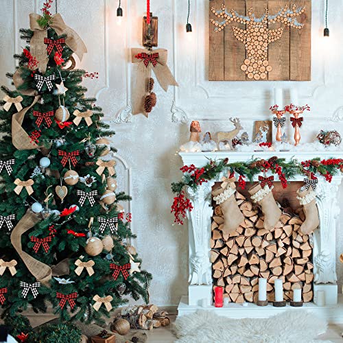 JOICE 120pcs Christmas Mini Burlap Bow Buffalo Plaid Bow for Craft,White and Black Checkered Bows Red and Black Gingham Ribbon Bows Farmhouse Home Decoration for Christmas Tree Gift Decorations (3 Colors)