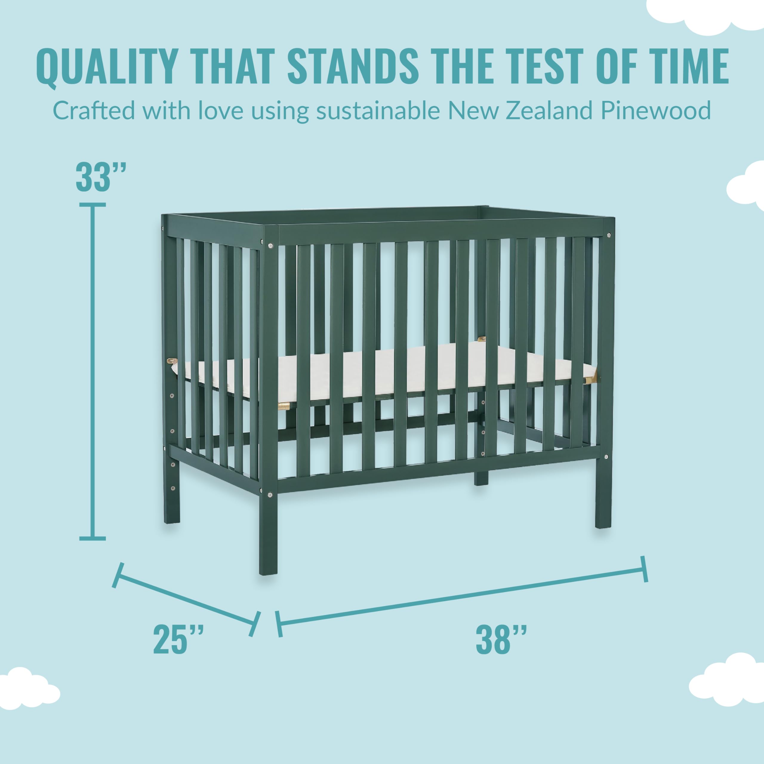 Dream On Me, Edgewood 4-in-1 Convertible Mini Crib, Olive