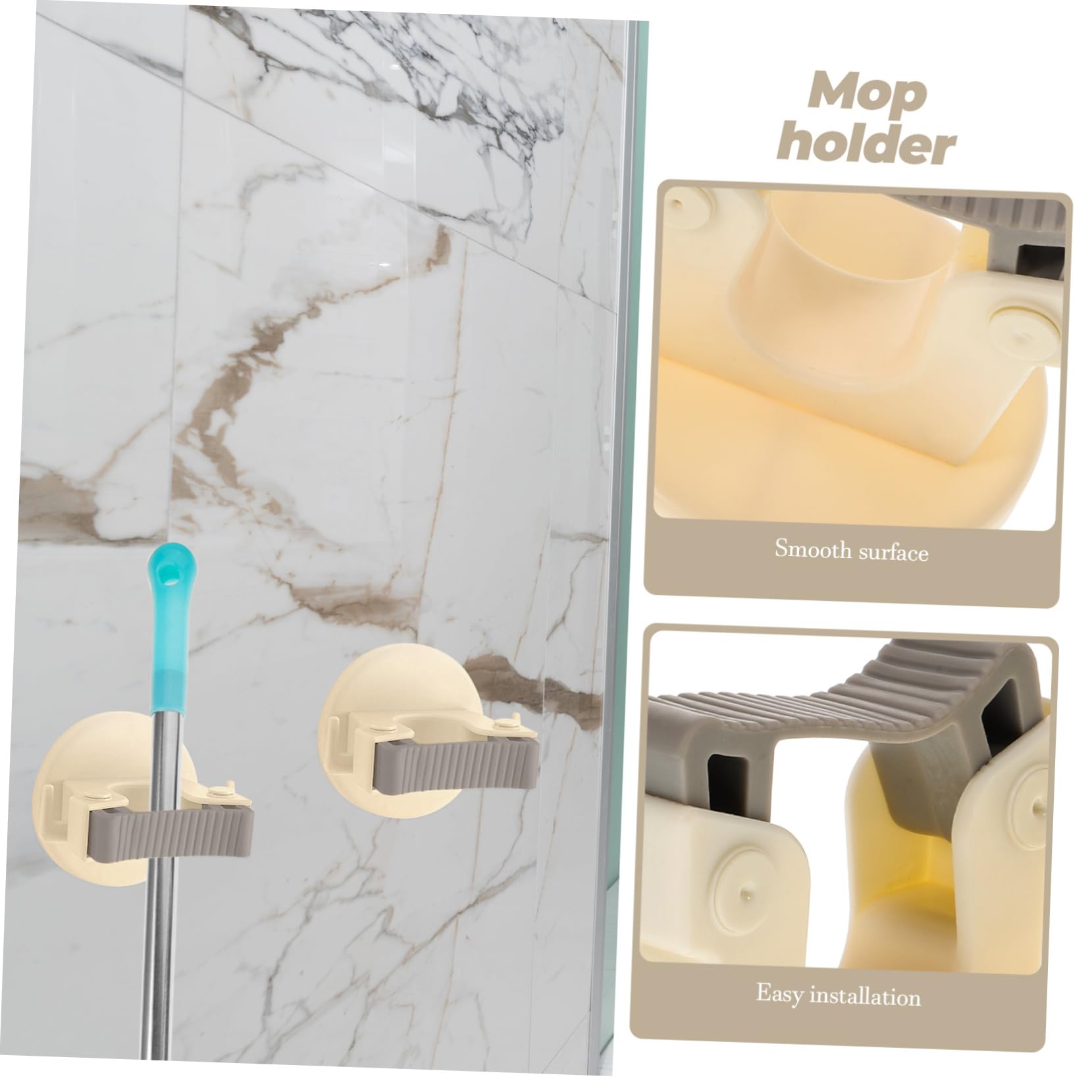LABRIMP 2pcs Mop Organizer Mop Holder Utensil Adhesive Holder Broom Storage Mount Mop Rack Bathroom Storage Mounted Shelves for Storage Kitchen Hanging Hook Holder White
