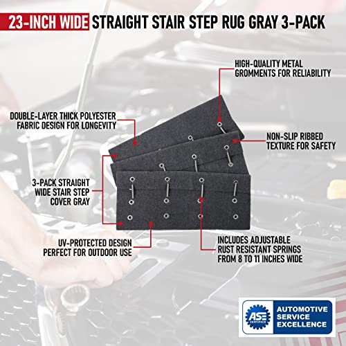 RV Camper Step Covers 3 Pack - 23 Inch Wide Straight Carpet Stair Rug Gray - Great for RV, Campers, Trailer, Vans with 8-11" Deep RV Stairs - Non-Slip Outdoor Stair Step Covers