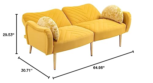 HomSof Loveseat Mustard Modern Sofa Small Couch for Living Room with Metal feet and 2 Pillows