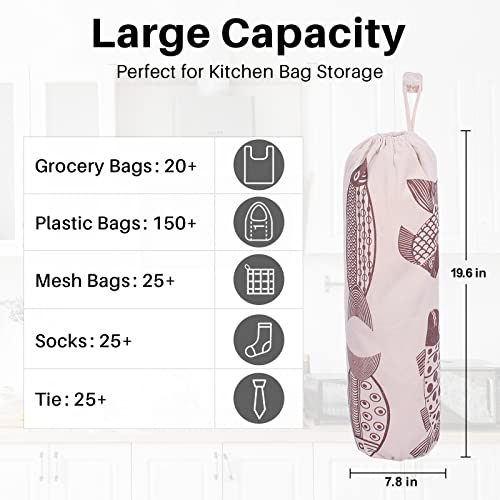TOGETRUE Plastic Bag Holder, Natural Cotton Grocery Shopping Bag Holder, Cute Fish Pantry Decor (Coffe Brown)