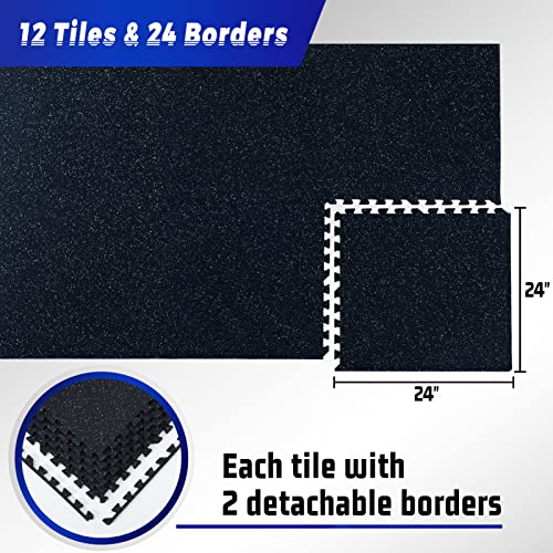 SUPERJARE 0.56โ Thick Exercise Equipment Mats, 48 Sq Ft EVA Foam Mats with Rubber Top, Interlocking Rubber Floor Tiles for Home Gym and Fitness Room, Protective Flooring Mat,Black/ White