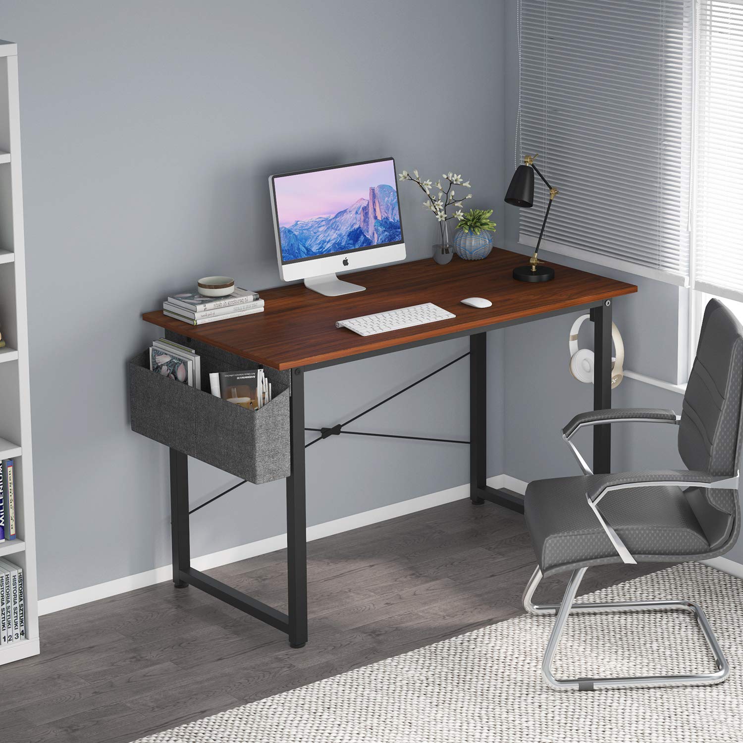COTUBLR Computer Desk with Storage Bag, Work Desk for Home Office, Study Table for Small Space, Simple Table Desk for Bedroom, Home Office Desk (39 in, Espresso)