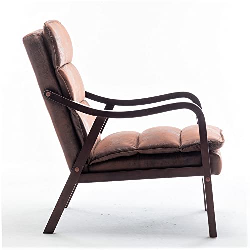 Container Furniture Direct Mid Century Modern Accent Chair for Living Room, Bedroom or Office, Retro-Styled Armchair with Solid Wood Frame and Plush Cushioning, Spotted Microfiber, Brown