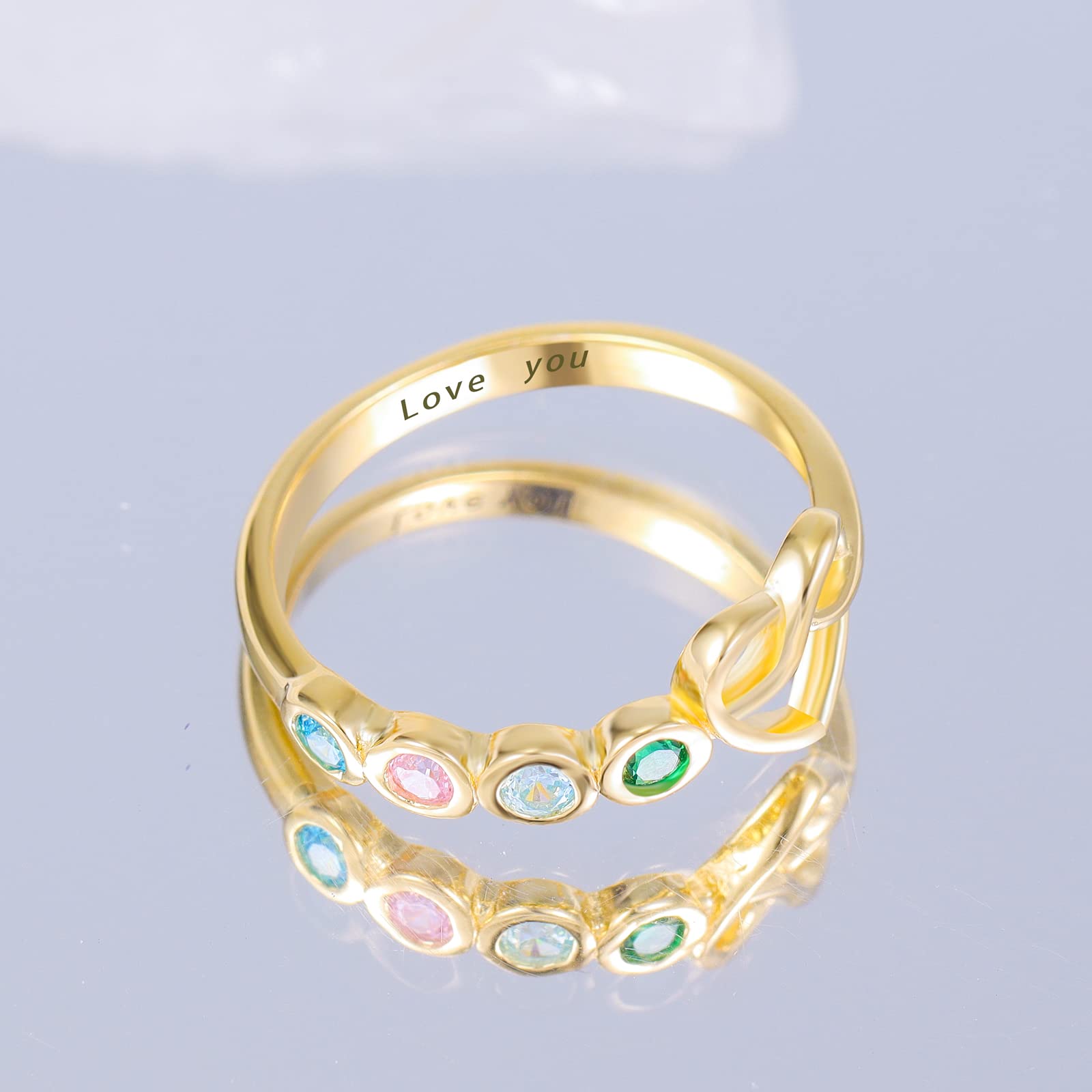 Dainty Heart Knot Ring Personalized,Cute Love Knot Ring Custom Birthstone and Name for Wedding,Promise,Anniversary