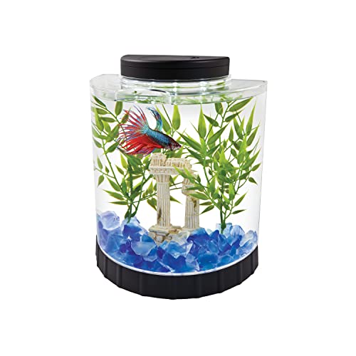 Tetra LED Half Moon aquarium Kit 1.1 Gallons, Ideal For Bettas, Black, 4.6 x 9.1 x 9.9 Inches (29049)