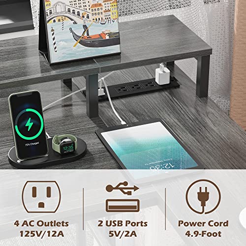 SUPERJARE L Shaped Gaming Desk with LED Lights & Power Outlets and