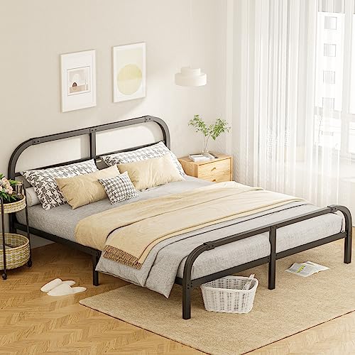 ONEMO 14 Inch California King Bed Frame with Headboard and Footboard Metal Platform Bed Frames Heavy Duty Mattress Foundation Quiet and Anti-Slip No Box Spring Needed Black