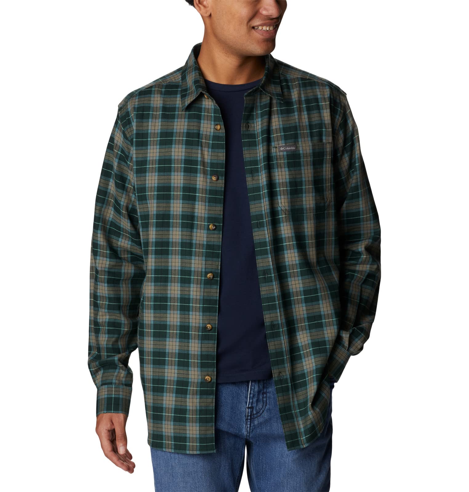 Columbia Men's Vapor Ridge III Long Sleeve Shirt, Spruce Balanced Tartan, X-Large