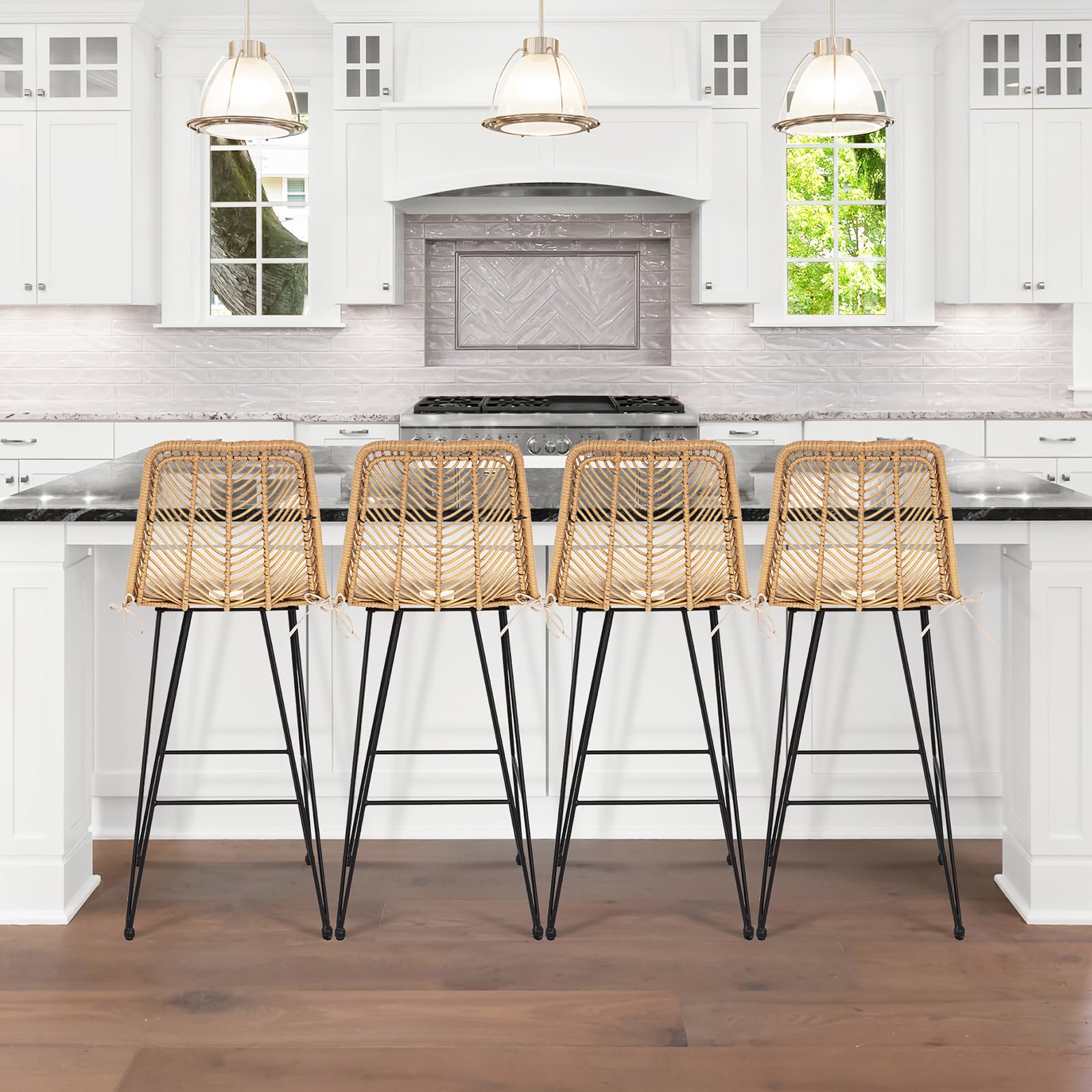 IDZO Rattan Counter Height Bar Stools Upgraded, 36.5" Tall, 400lbs Weight Endurance, Steel Frame, Plush Cushions, Ideal as a Bar Stools Set of 2