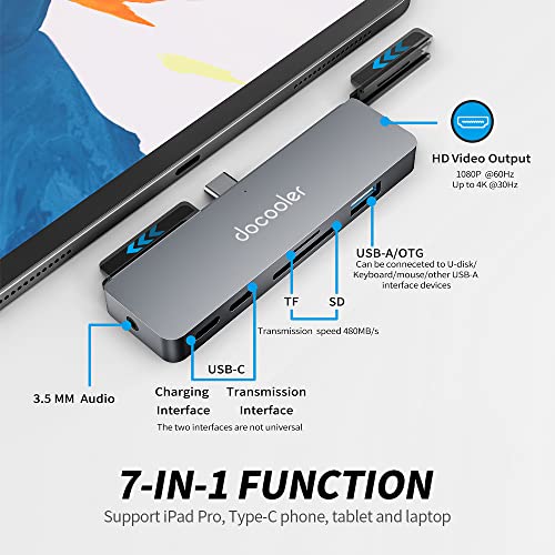 Hub,ERYUE 7-in-1 Type-C Hub with USB3.0 Audio HD Port TF SD Card Slots Compatible with Pro Type-C Phone Tablet Laptop