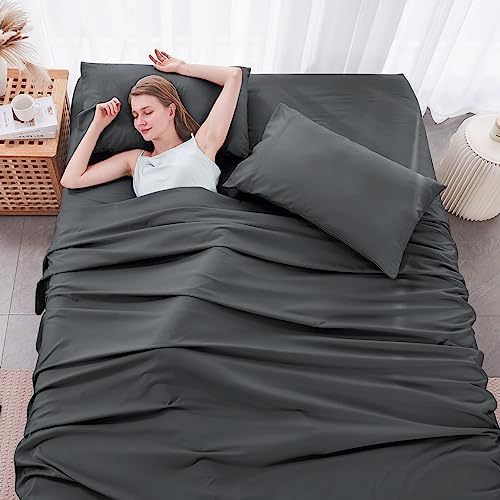 JOLLYVOGUE Bed Sheets Queen 4 Pieces, Dark Grey Sheet Set for Bedroom with Deep Pocket, Cooling Bed Sheets with 1 Flat Sheet, 1 Fitted Sheet & 2 Pillowcases