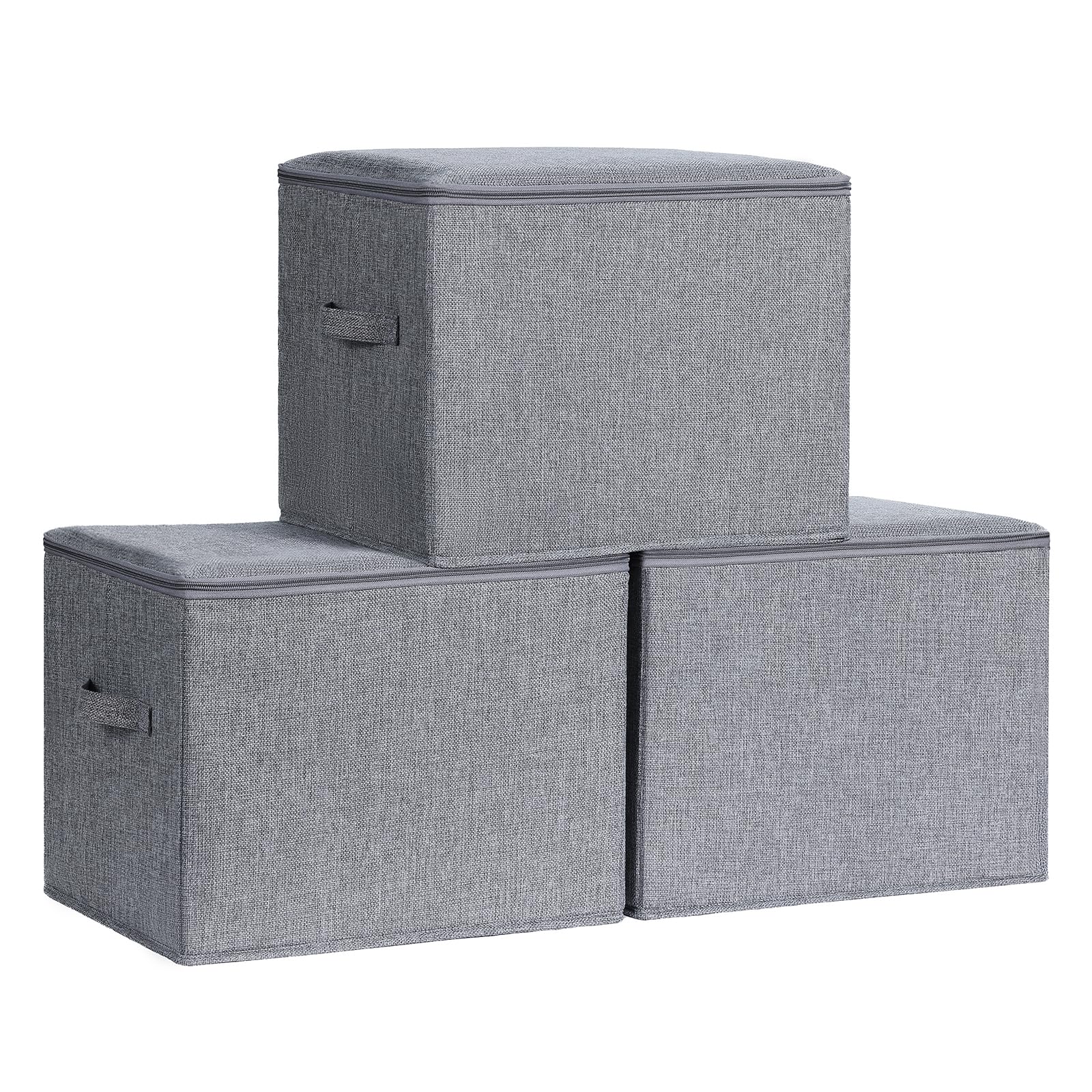 Homsorout Linen Closet Organizers and Storage - Large Storage Bins with Lids, Foldable Storage Organizer with Zippers, Decorative Storage Box for Bedroom, 3 Pack, Dark Gray