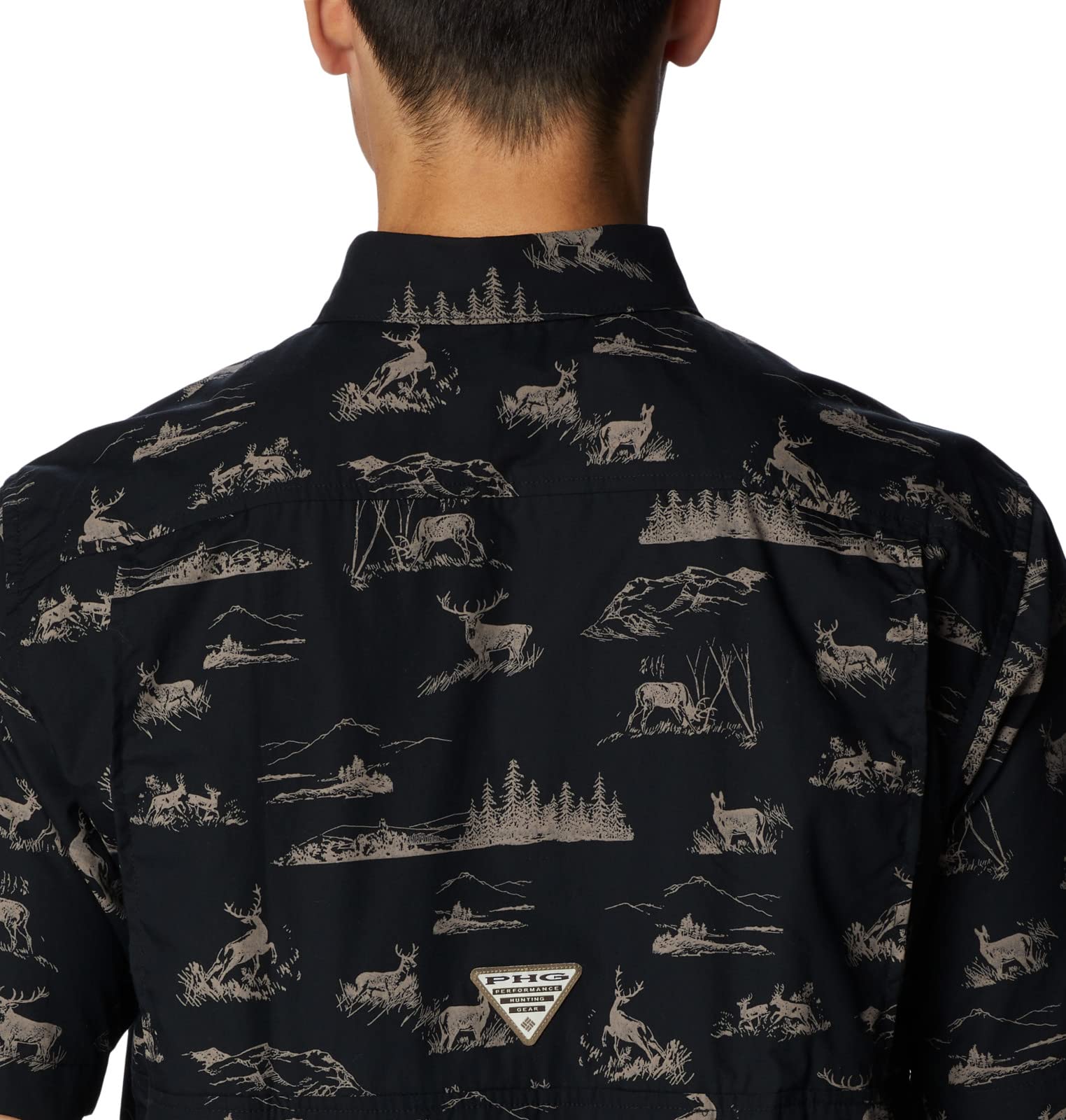 Columbia Men's Super Sharptail Short Sleeve Shirt, Black High Country Print, X-Large