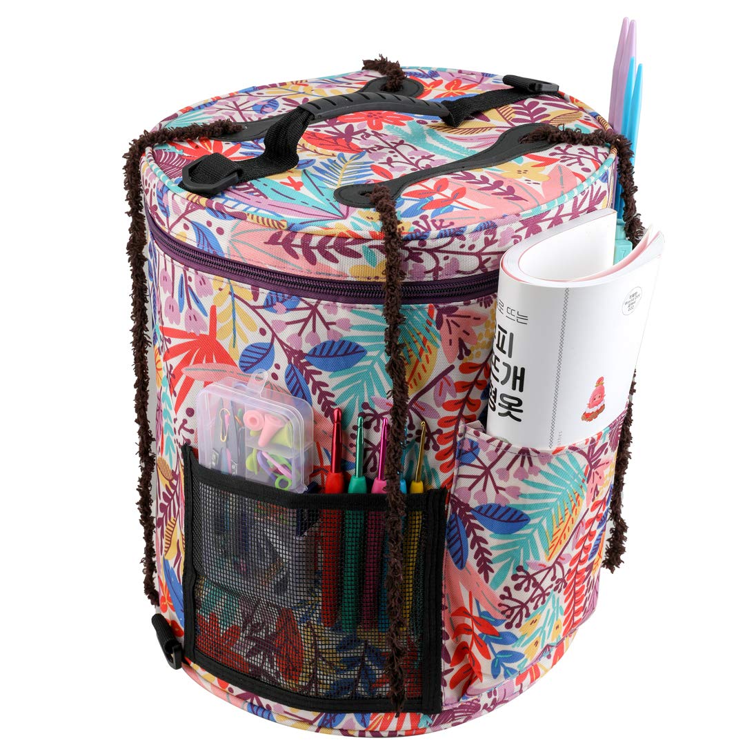 KOKNIT Durable Yarn Storage Tote, Yarn Organizer Crochet Bag with Knitting Accessories Pockets for Beginners and Craft Lovers, Slits on Top to Protect Wool and Prevent Tangling