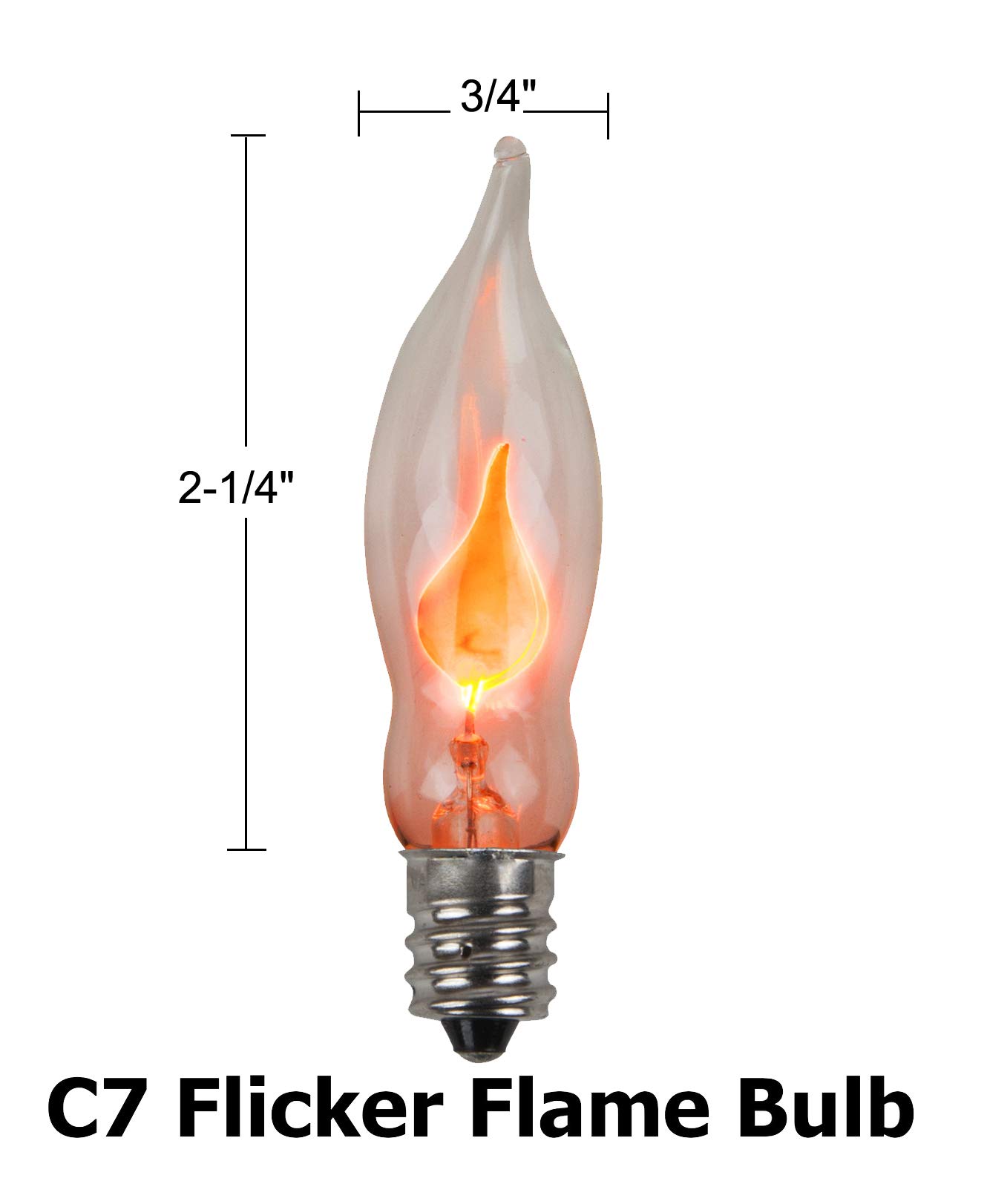Creative Hobbies® A101 Flicker Flame Light Bulb -3 Watt, 130 Volt, E12 Candelabra Base, Flame Shaped, Nickel Plated Base,- Dances with a Flickering Orange Glow - Box of 5 Bulbs