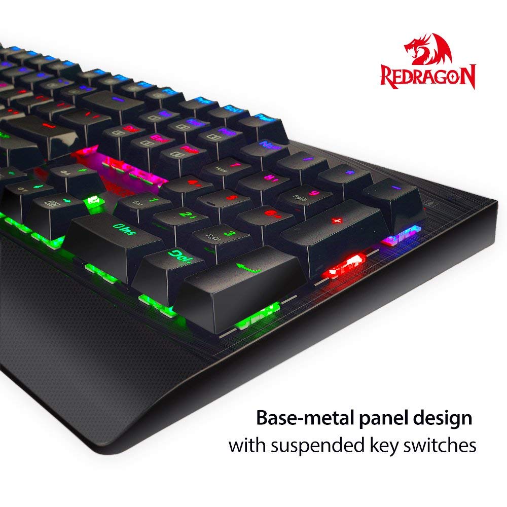 Redragon K557 RGB Backlit Mechanical Gaming Keyboard with Blue Switches, Aluminum Base, Anti-ghosting 104 Keys