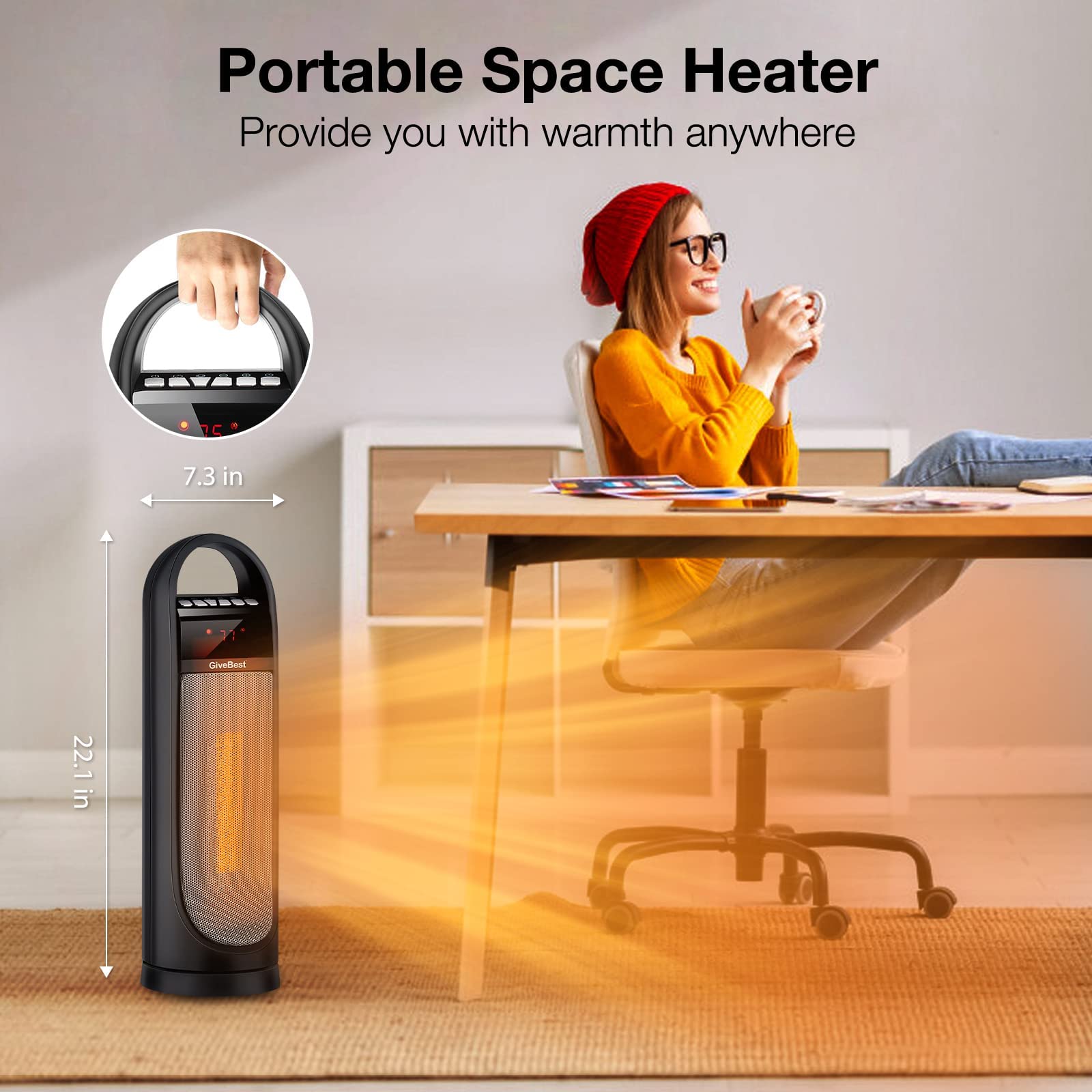 GiveBest 2pcs Space Heater Remote, 450W Wall Outlet Electric Heater with Programmable Adjustable Thermostat,Overheat Protection, Precise LED Display, ETL Certification Safe Heater for Office Dorm Room