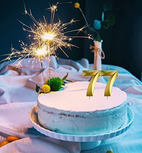 Gold 77th Birthday Candles,Gold Number 77 Cake Topper for Birthday Decorations Party Decoration