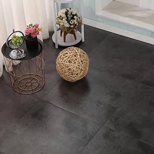 Surnuo 30 PCS 12 * 12 inch 1.5mm Thick Peel and Stick Vinyl Floor Tile, Self-Adhesive Tile Flooring for Bathroom, Livingroom, Kitchen and Renter's House Black Color