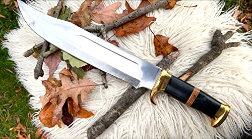 Dundee 440C Crocodile Bowie Knife Full Tag Paper Cutting Shapening With Hand Stitch Leather Sheath