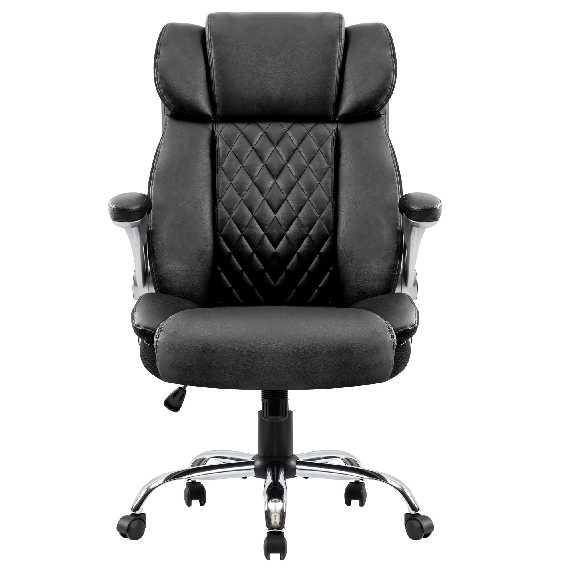 HOMYEDAMIC High Back Ergonomic Office Chair, Flip Arms Big & Tall Executive Swivel PU Bonded Leather Computer Chairs Adjustable Tilt Angle, Wide Thick Seat (7012-BK)