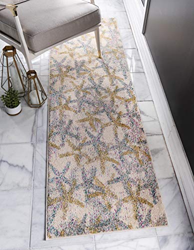 Unique Loom Positano Collection Coastal Modern Light Colors Starfish Beige Runner Rug (3' x 10')