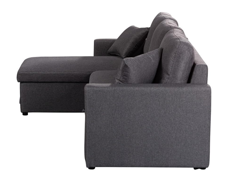 ERYE L-Shaped Reversible Corner Convertible Sleeper Sectional Sofa with Pull Out Sleeper Couch Bed,Storage Chaise and 2 Pillows for Home Apartment Office Living Room, Dark Gray Linen Sofa&Couch