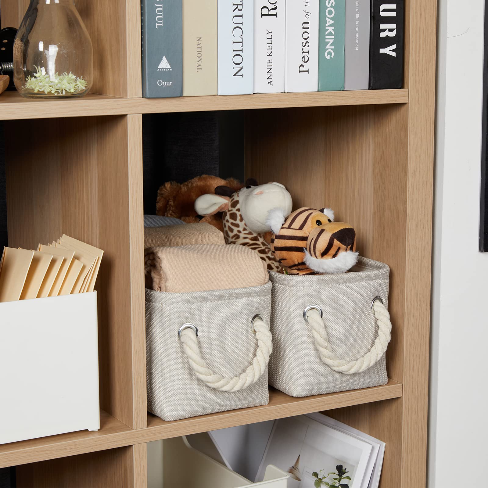 Temary Storage Baskets for Shelves 2PCs Extra Large Baskets for Blankets, Collapsible Storage Basket Cloth Baskets for Organizing, Fabric Basket for Nursery, Home (Beige, 17Lx12Wx15H Inches)
