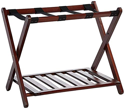 MISC Walnut Brown Hotel Luggage Rack for Guest Room Folding Suitcase Rack Collapsible Carry On Holder Bedroom, Sturdy Wooden