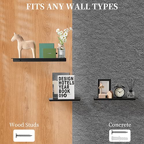 JOOM Black Floating Shelves for Wall Storage, Metal Wall Shelves for Living Room, Bathroom, Kitchen, 12” Small Display Shelves for Collectibles(2 PCS)