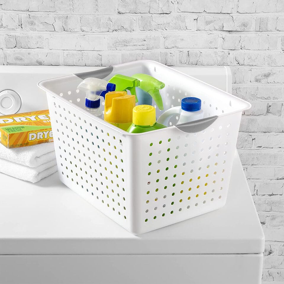 IFFANY Large Deep Durable Ultra Plastic Storage Basket Tote, White (6 Pack), IFFANY+97