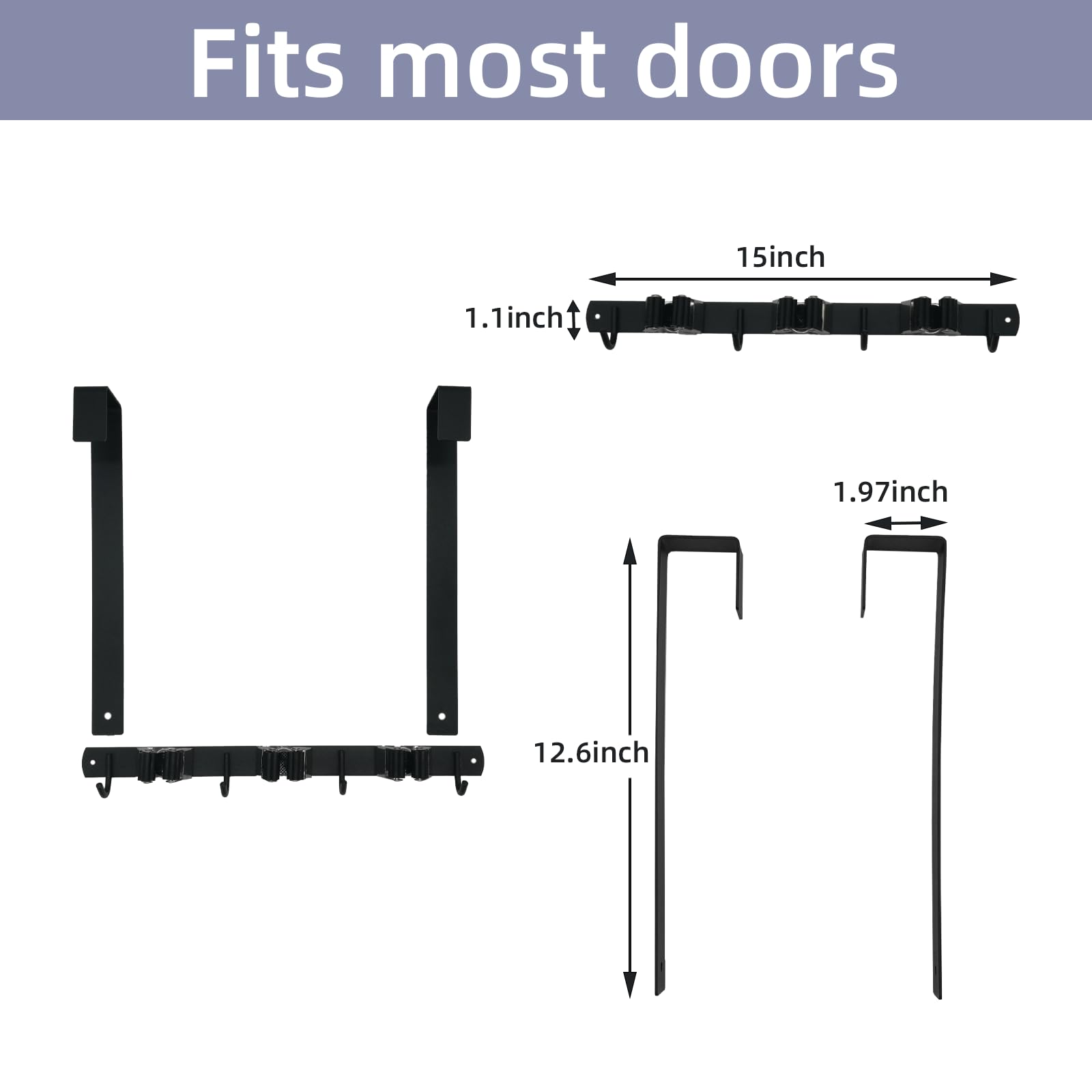 Over the Door Broom and Mop Holder,Drilling Free Mop and Broom Holder Wall Mount with 2 Over Door Hooks,Metal Mop and Broom Holder for Laundry Room, Garage, Kitchen, Closet, Bathroom
