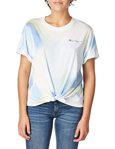 Champion Women's Tie-Front Print Tee, Multi Wash Cloud Fantastic Fuchsia, X- Small