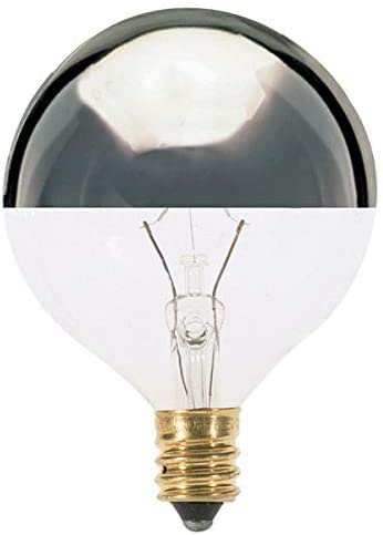 KOR (6 Pack) G16 1/2/SL Incandescent Light Bulb, Silver Half Chrome Crown with Mirror Finish, Dimmable, 120 Volts, G16 Lamp Shape, Candelabra Base, E12 Base, 1500 Hours Rated. (40 Watt (6 Pack))