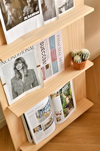 Heehee Solid Wood Bookshelf Bookcase Newspaper Rack Magazine Rack Arched Bookshelf Books and Newspaper Display Rack (3-Tier)